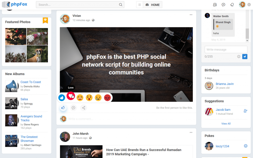New phpFox Apps: Feed Status Background and Reactions